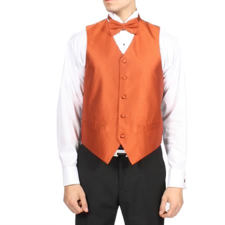 Men's Tangerine Orange Diamond Pattern 4-Piece Men's Vest Set Also ava ...
