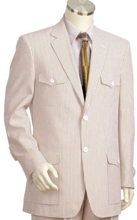 Sear Sucker Suit Seersucker Suit Mens Brown Offwhite 2 Piece Cotton se ...