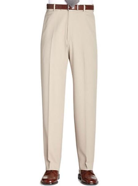 Tan ~ Beige Flat Front Regular Rise Slacks — Menssuitsatlanta