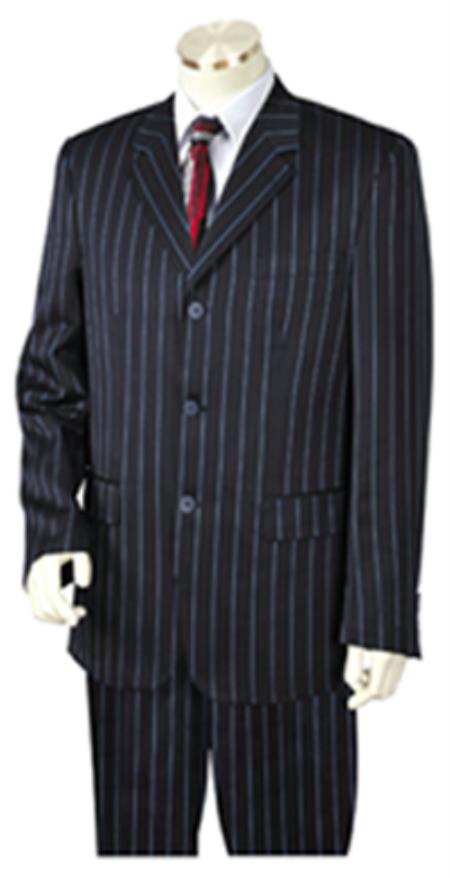 Men's Dark Navy-blue Pinstripe 3 Button Vested Wide Leg Pants ...