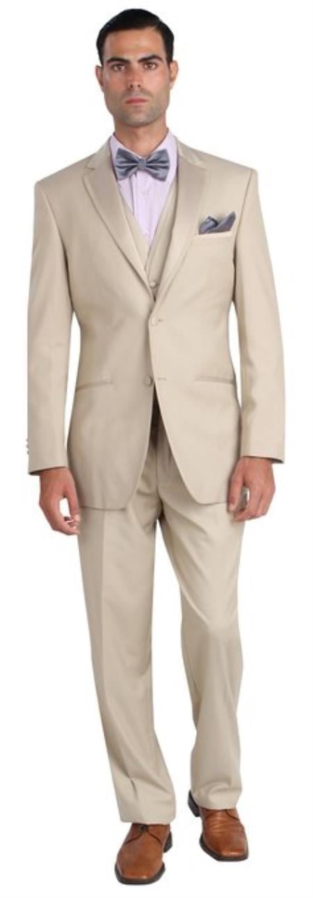 Men's Two Button Khaki ~ Tan ~ Sand Tuxedo Jacket & Pants Beige Sateen ...