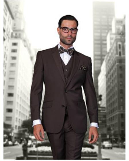 Statement Confidence Men's Brown 2 Button Modern Fit Suits Wool Fine B ...