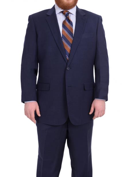 Mix and Match Suits Men's Super 130's Textured Portly Fit Dark Navy Bl ...