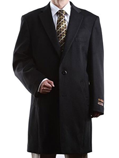 Men's Dress Coat 2 Buttons Luxury Three Quarter Length Cashmere Black ...
