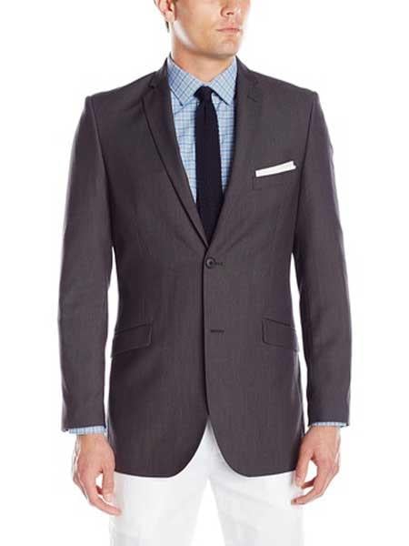 Men's 2 Button Charcoal Featherbone Micro Tech Slim Fit Suit Jacket ...