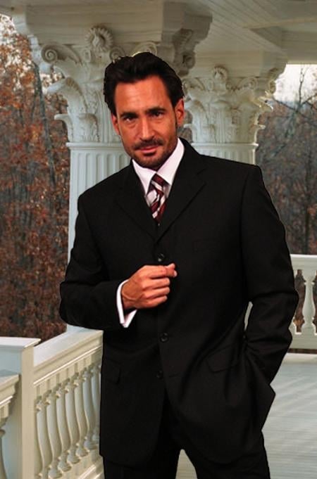 Wide Leg Solid Black Touch Suit Hand Made — Menssuitsatlanta