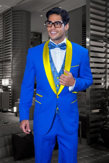 Men's Royal Blue and Yellow Tuxedo Jacket & Pants — Menssuitsatlanta