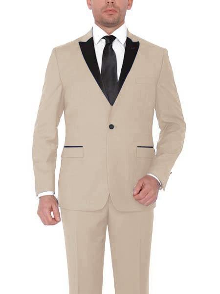 Tan ~ Beige ~ Sand Color Peak Lapel Tuxedo Vested 3 Piece Suit By Tux ...