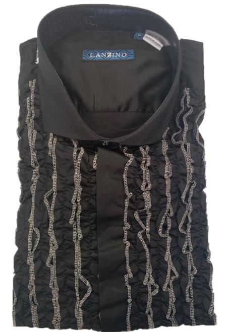 Men's Ruffle Tuxedo Shirt in Black & White — Menssuitsatlanta