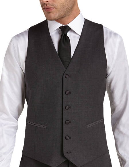 Six Button Besom pocket Men's Charcoal Slim Fit Tuxedo Vest ...
