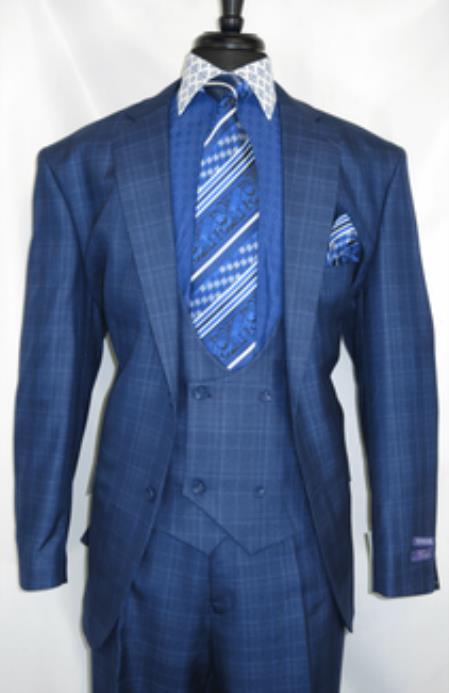 1920s Vintage Suits Patterns Checkered Suit In Blue — Menssuitsatlanta