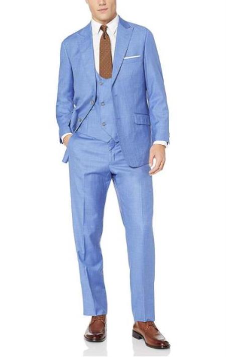 Blue Adjustable Back Strap Front Closure Suits — Menssuitsatlanta