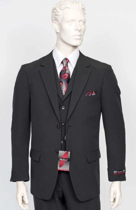 Poplin Fabric Pacelli 3pc Black Suit CAMERON-10000 — Menssuitsatlanta