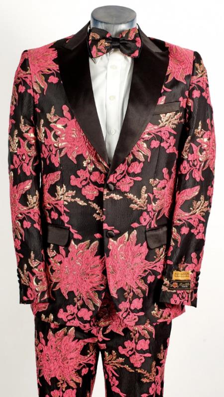 Mens Flower Suit - Floral Suit Mens 2 Button Peak Lapel Hot Pink Fusch ...