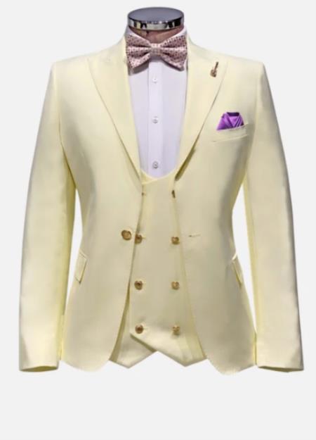 Off White Wedding Suit - Ivroy Prom Suit Gold Buttons Suits ...