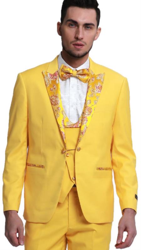 Yellow Suit - Yellow Tuxedo Jacket + Pants + Vest + Bowtie ...