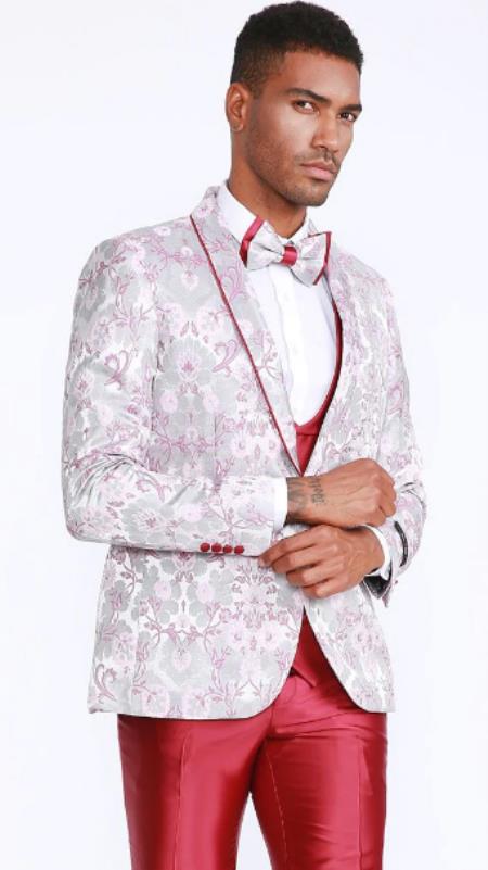 Mans Pink and Raspberry Tuxedo With Floral Pattern Four Piece Set ...