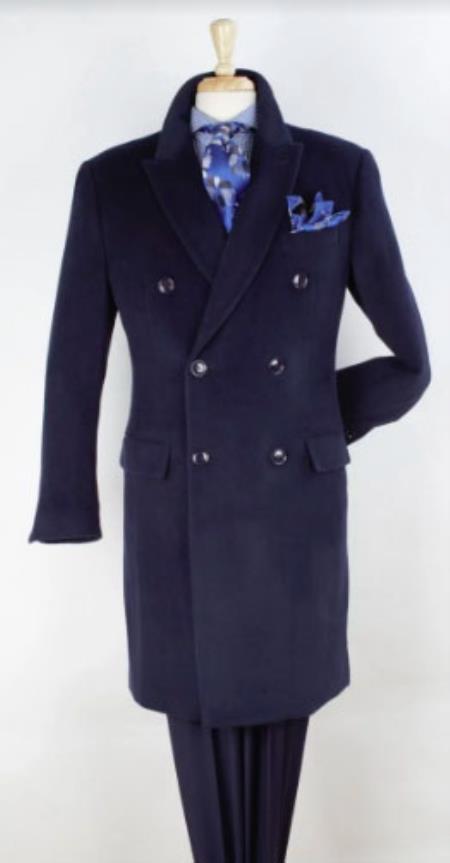 Navy Blue Overcoat - Blue Winter Topcoat - Fabric Double Breasted ...