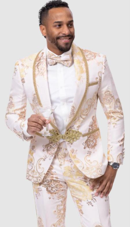 Mens Fashion with Matching Bowtie Gold Suit — Menssuitsatlanta