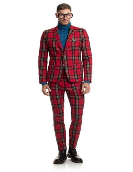 Red Plaid Suit - Vested Suit - Tartan Suit — Menssuitsatlanta