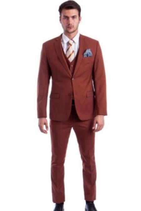 Mens Light Brown 3 Piece 2 Button Ultra Slim Fit Suit — Menssuitsatlanta