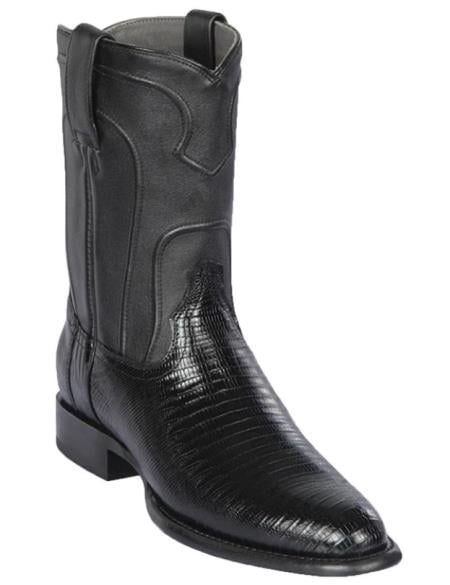 Mens Los Altos Lizard Skin Roper Toe Boot Black — Menssuitsatlanta