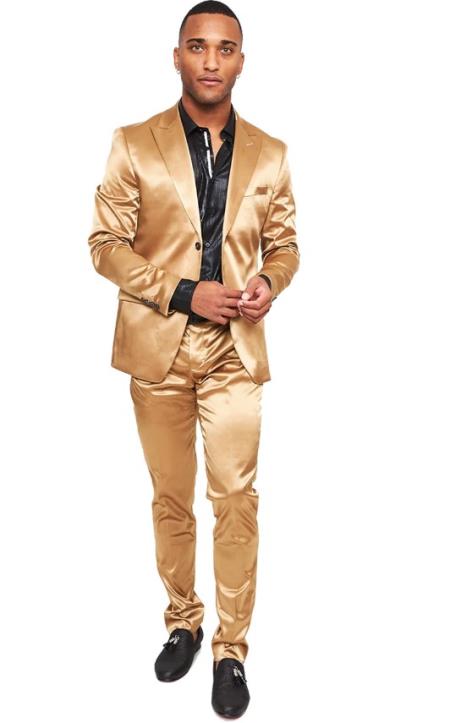 Gold Shiny Suit - Flashy Sateen Suit - Bright Color — Menssuitsatlanta