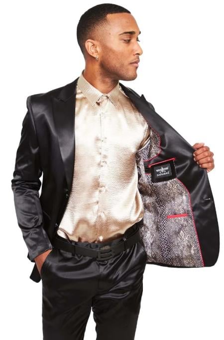 Black Shiny Suit - Flashy Sateen Suit - Bright Color — Menssuitsatlanta