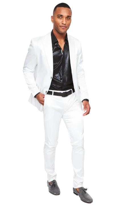 White Shiny Suit - Flashy Sateen Suit - Bright Color — Menssuitsatlanta