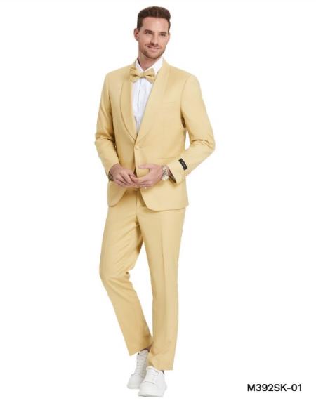 Mens Gold Suit With Free Bowtie — Menssuitsatlanta