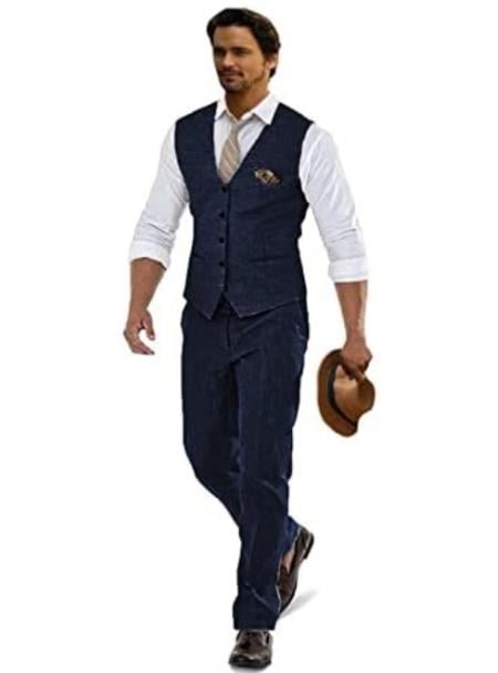 Groomsmen Summer Beach Prom 2025 Navy Vest and Pants Set — Menssuitsatlanta